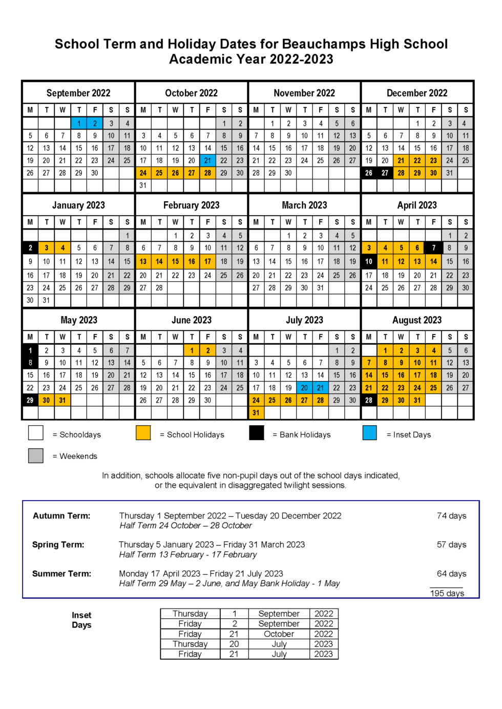 Calendar | Beauchamps High School