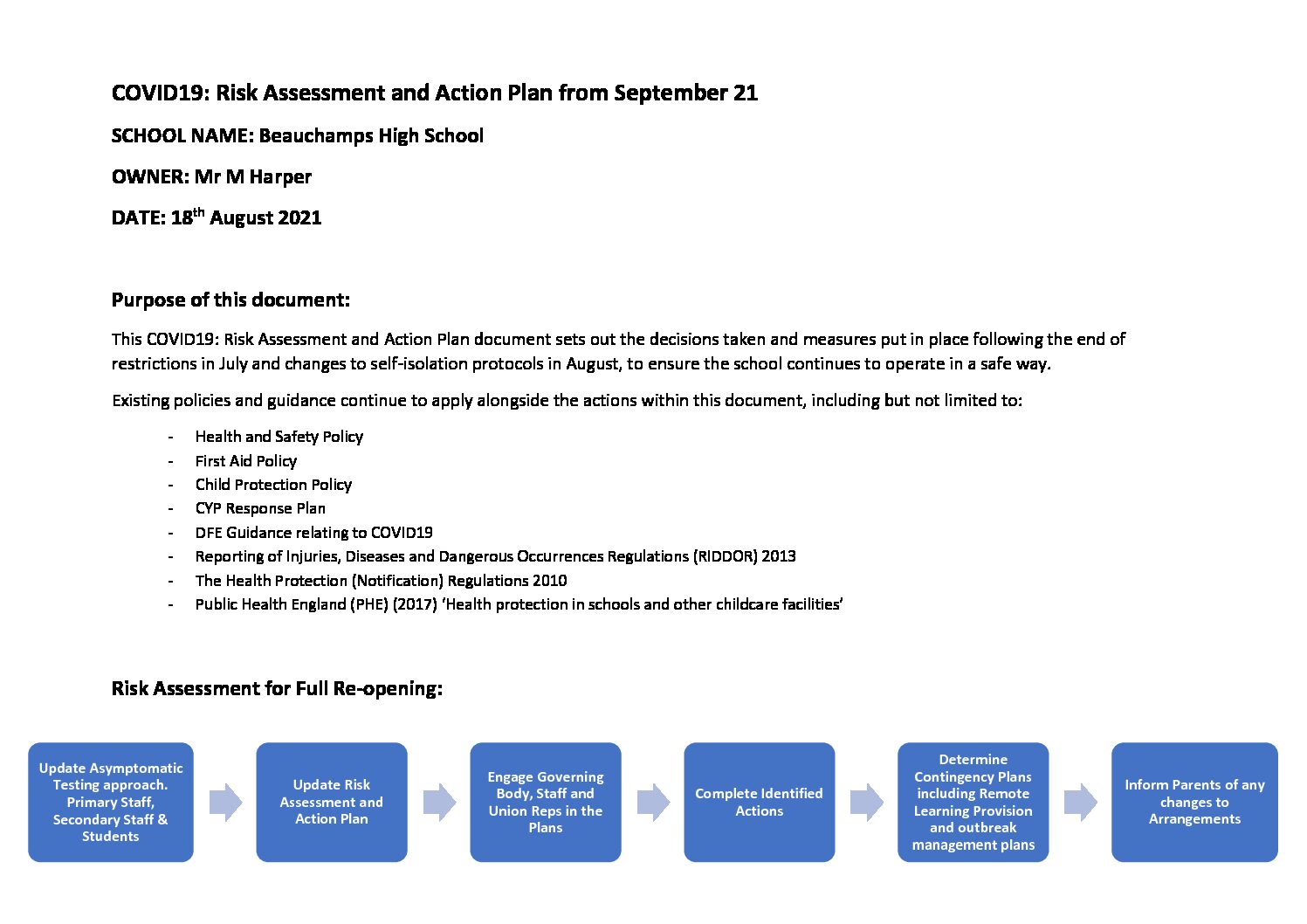 Risk Assessment from Sept 21 | Beauchamps High School