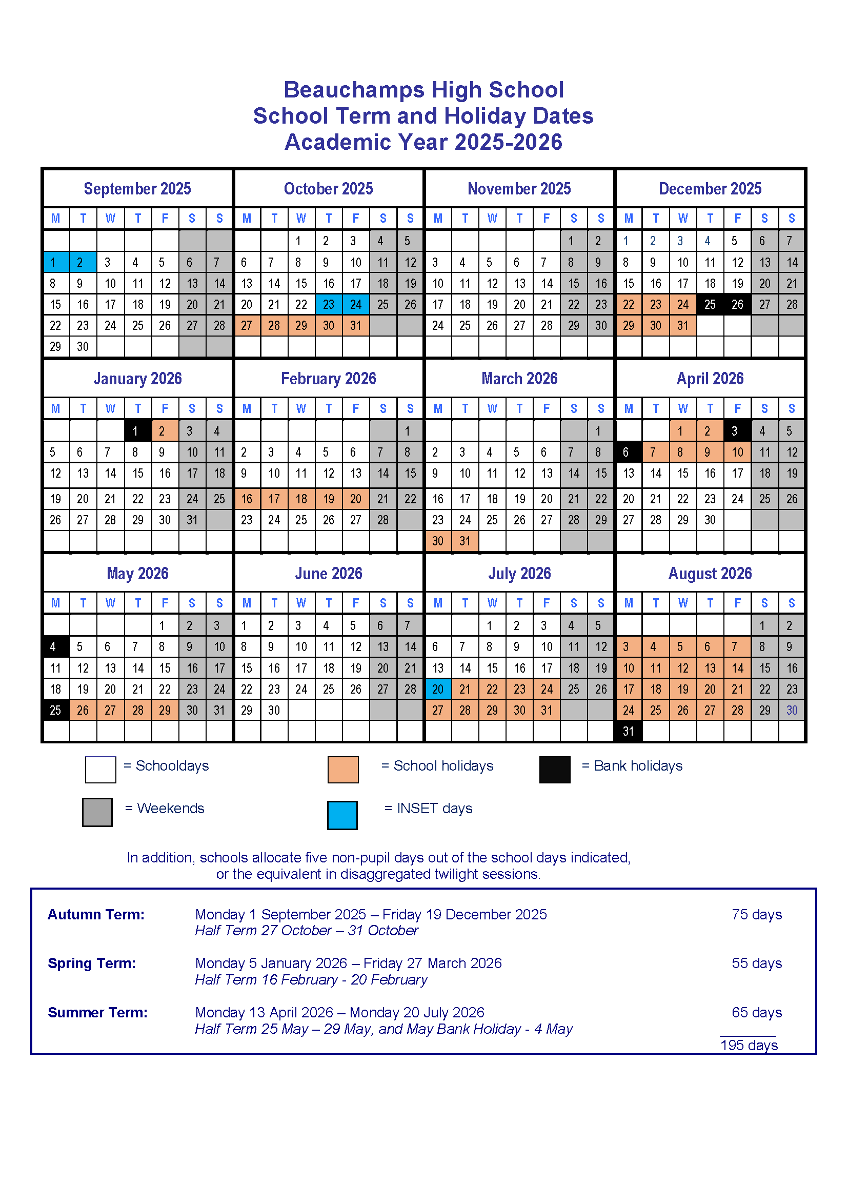 Calendar | Beauchamps High School